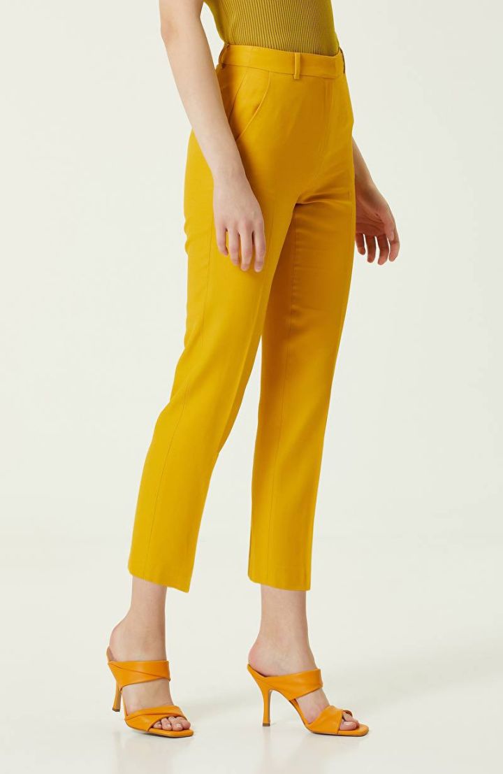 Yellow Slim Fit Cotton Yellow Pants - Elantur